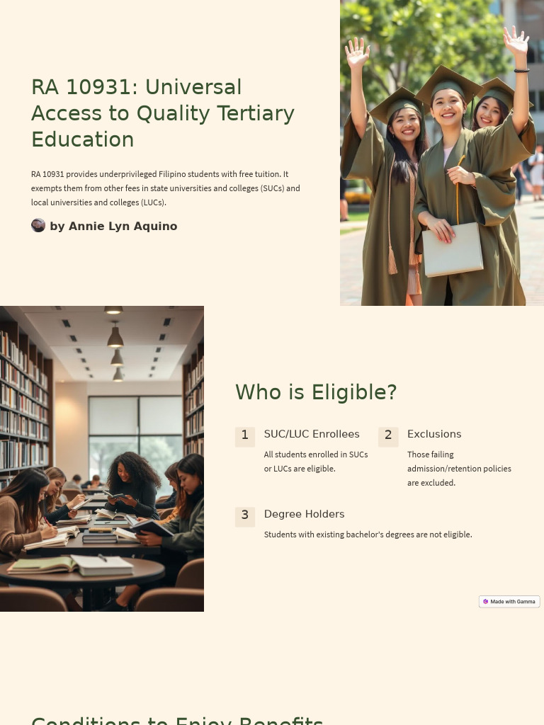 RA 10931 Universal Access To Quality Tertiary Education | PDF