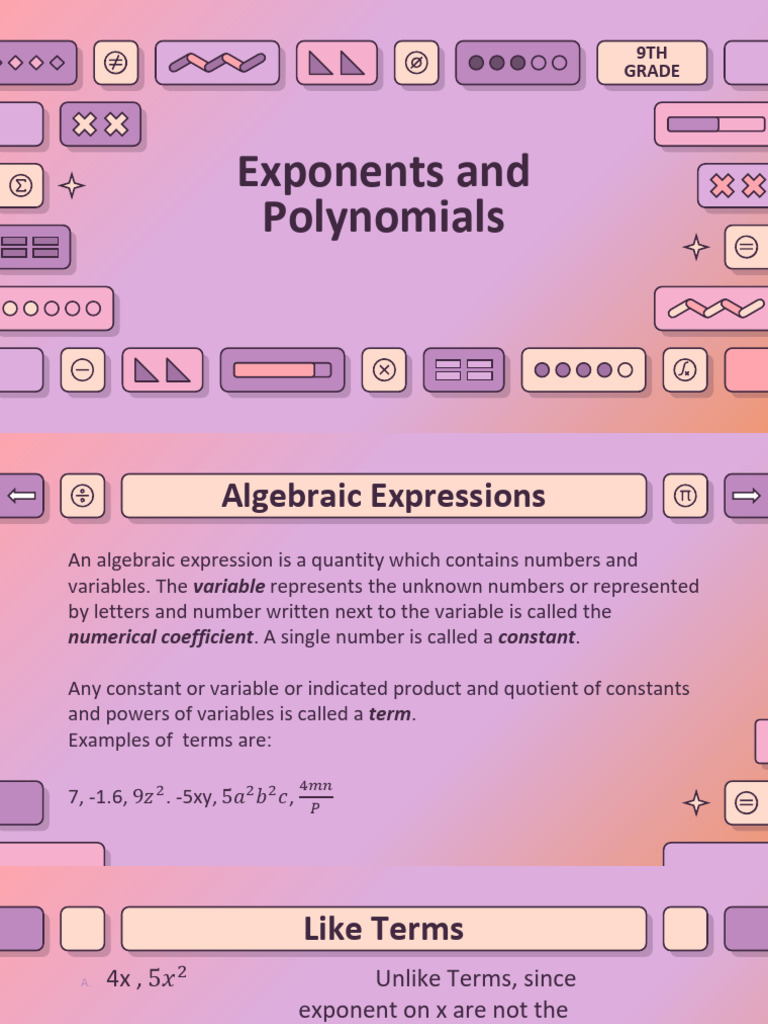 9th Grade Exponents and Polynomials Guide | PDF | Division (Mathematics ...