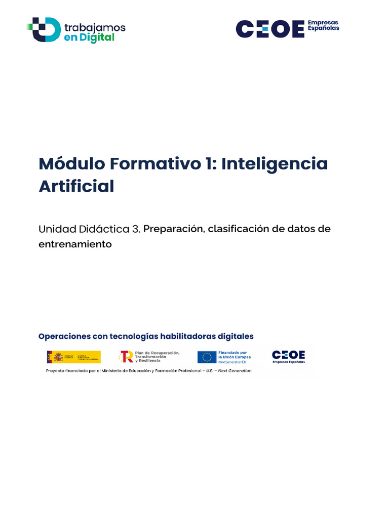 Trabajamos en Digital. MF1 UD3 Preparacion Clasificacion Datos Entrenamiento | PDF