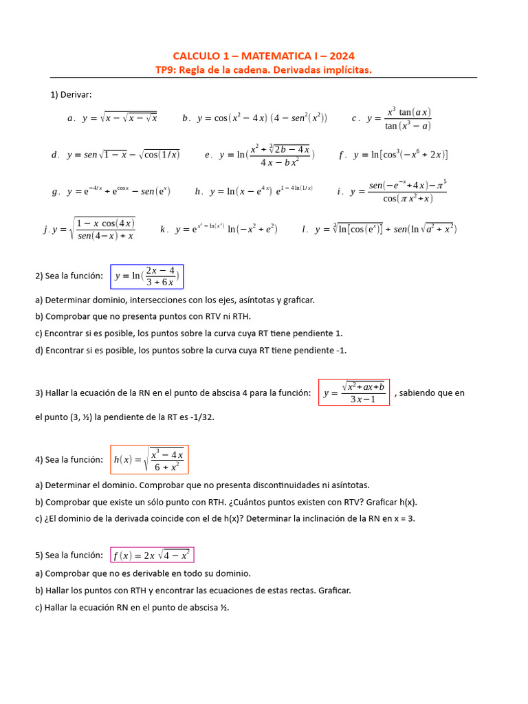 TP9. Cadena. Implicitas. | PDF | Pendiente | Derivado