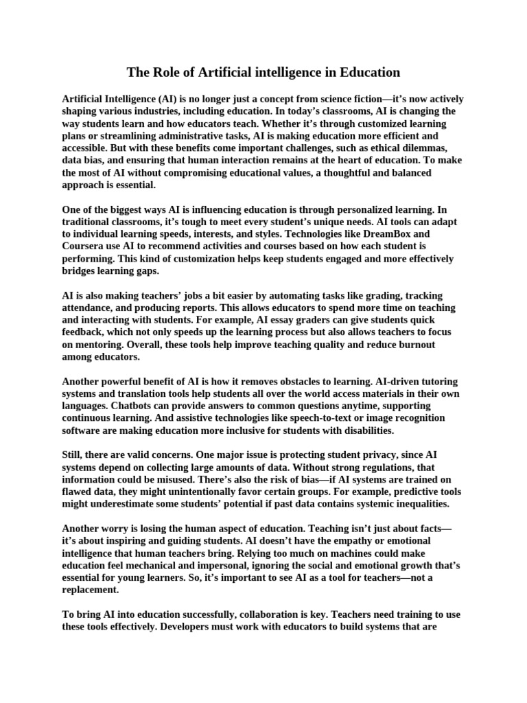 The Role Of Artificial Intelligence In Education Pdf Artificial
