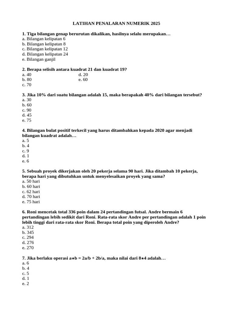 Latihan Tes Penalaran Numerik 2025 | PDF