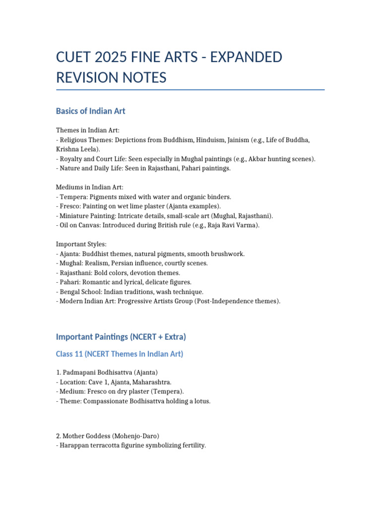 CUET FineArts Expanded Notes | PDF | Paintings