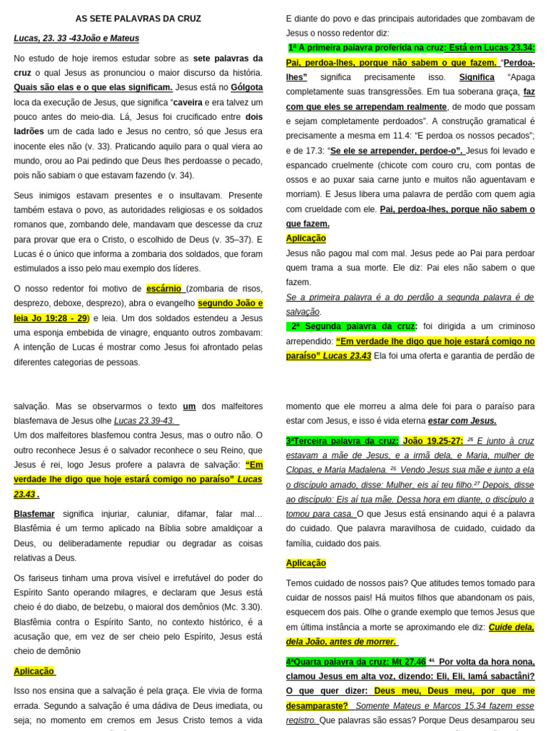 As Sete Palavras Da Cruz Estudo | PDF | Jesus | Evangelho de Lucas