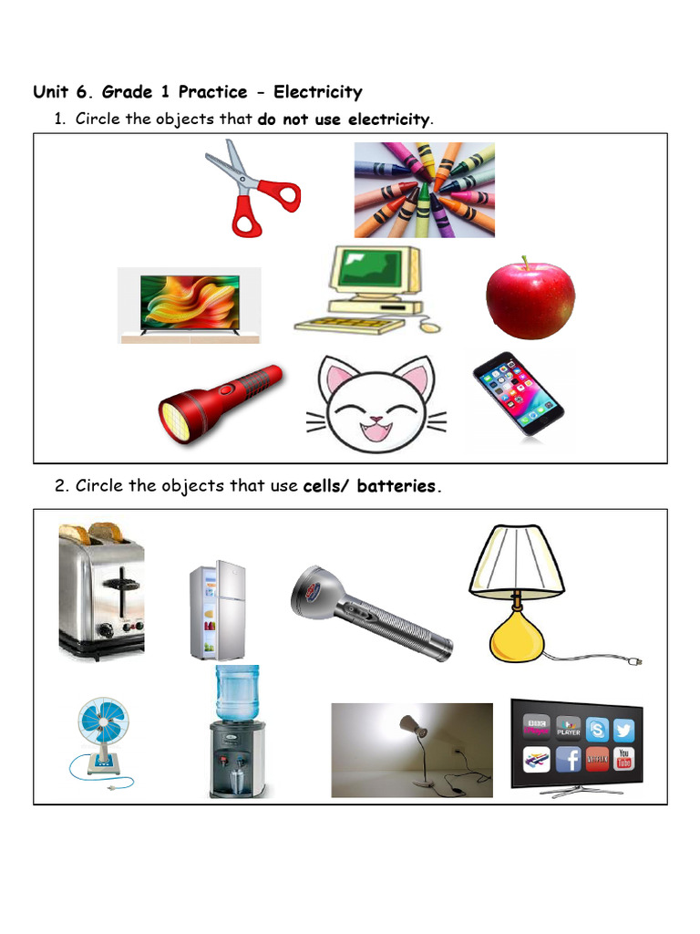 Grade 1 Electricity Worksheet | PDF