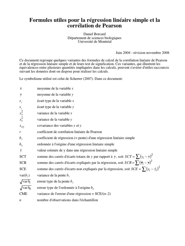 Formules Regression | Download Free PDF | Régression linéaire ...