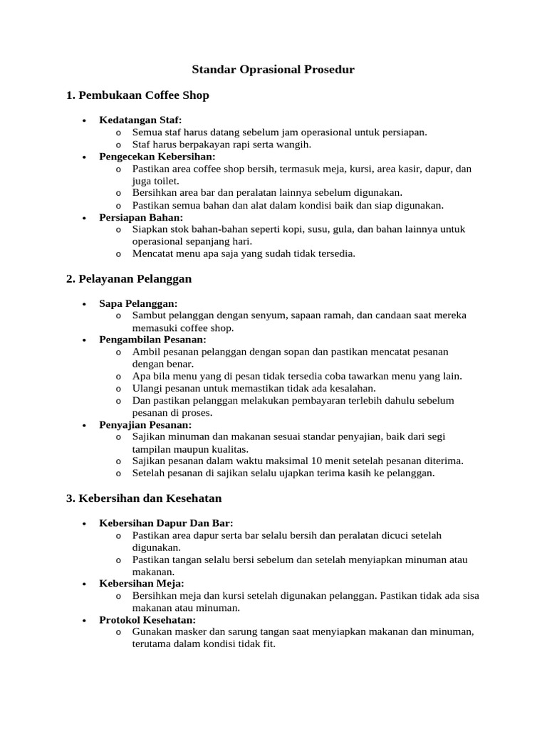 SOP Caffe Shop | PDF