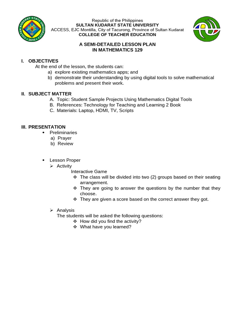 Castin - Lesson-Plan in TTL2 | PDF | Mathematics | Learning