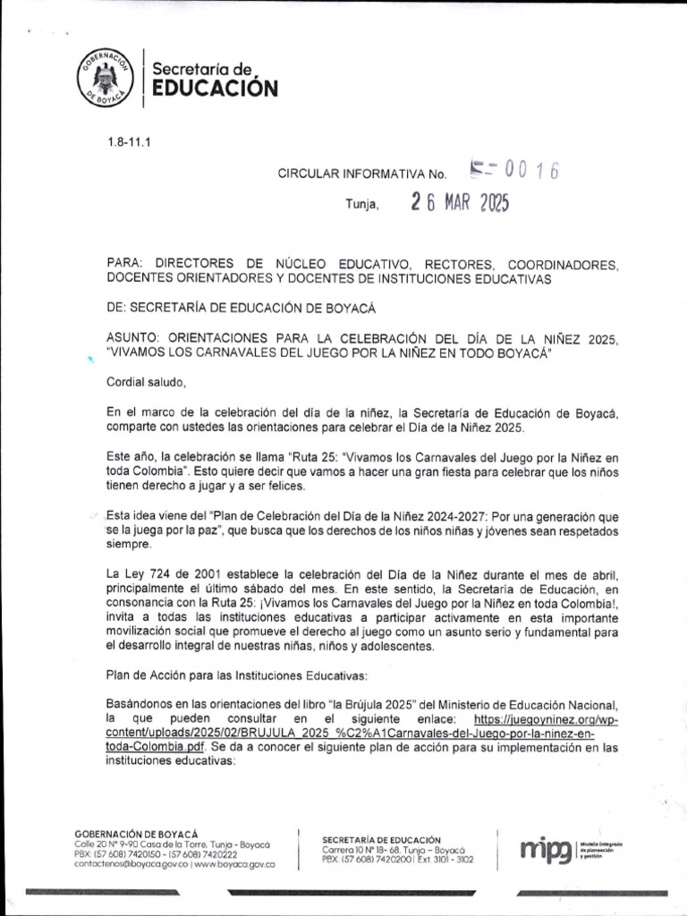 Circular 016 Dia de La Niñez | PDF