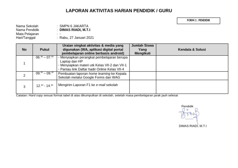 F1 - Laporan Aktivitas Harian Pendidik Dimas Riadi Hari Rabu 27-01-2021 ...