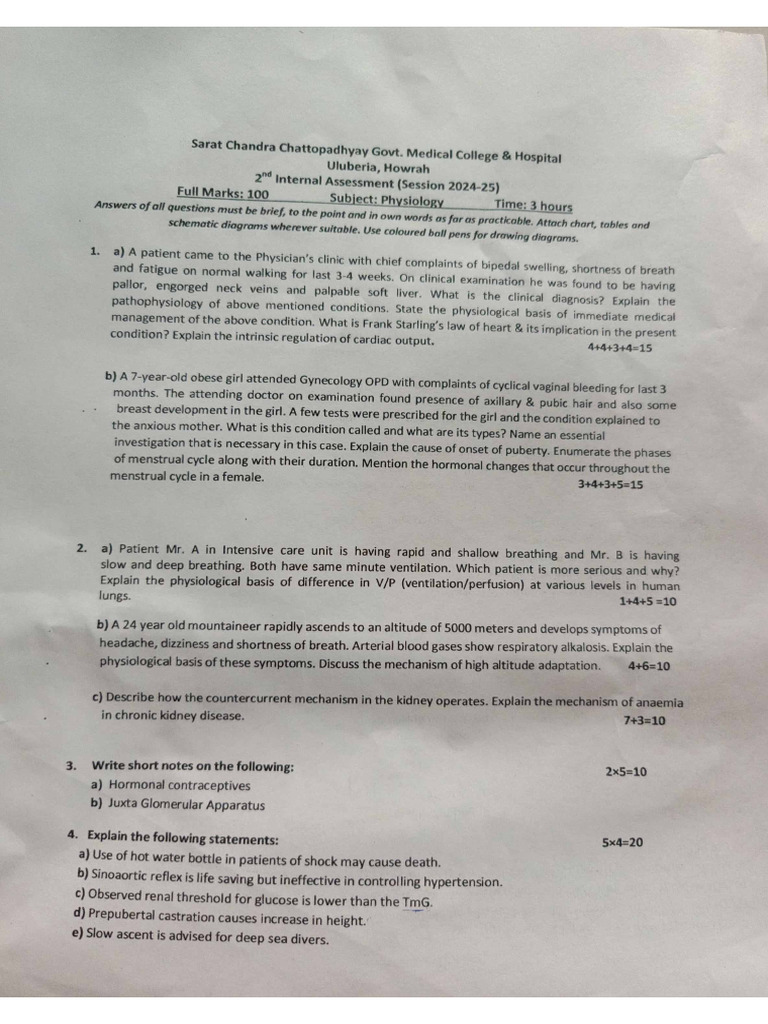 Physiology 2nd Sem SCCGMCH | PDF | Kidney | Breathing