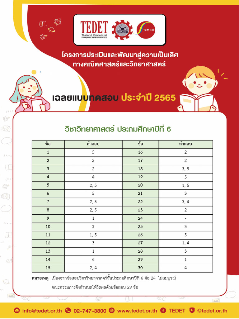 Answer TEDET2565 Science G6 | PDF