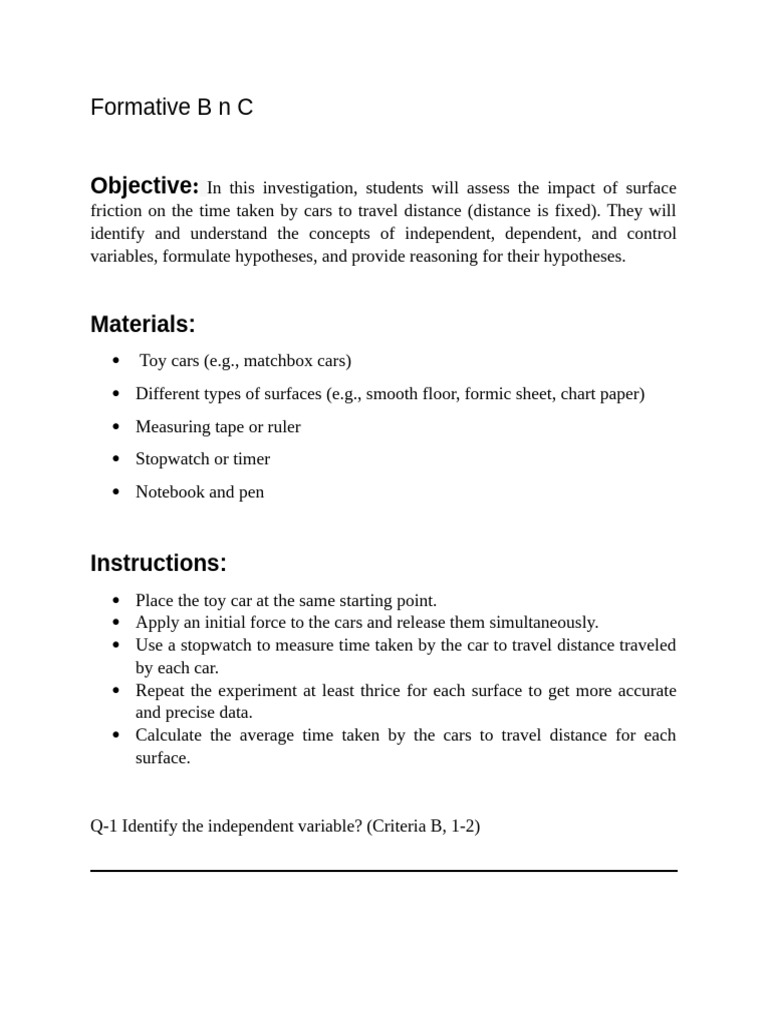 Formative B N C Final MYP 1 | PDF | Hypothesis | Experiment