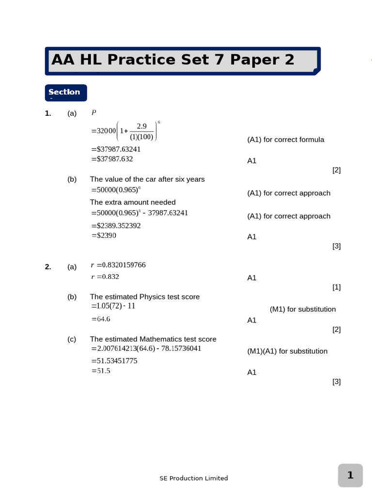 AA HL P2 Practice Paper Set 7 Solution | PDF | Mathematical Concepts | Mathematics