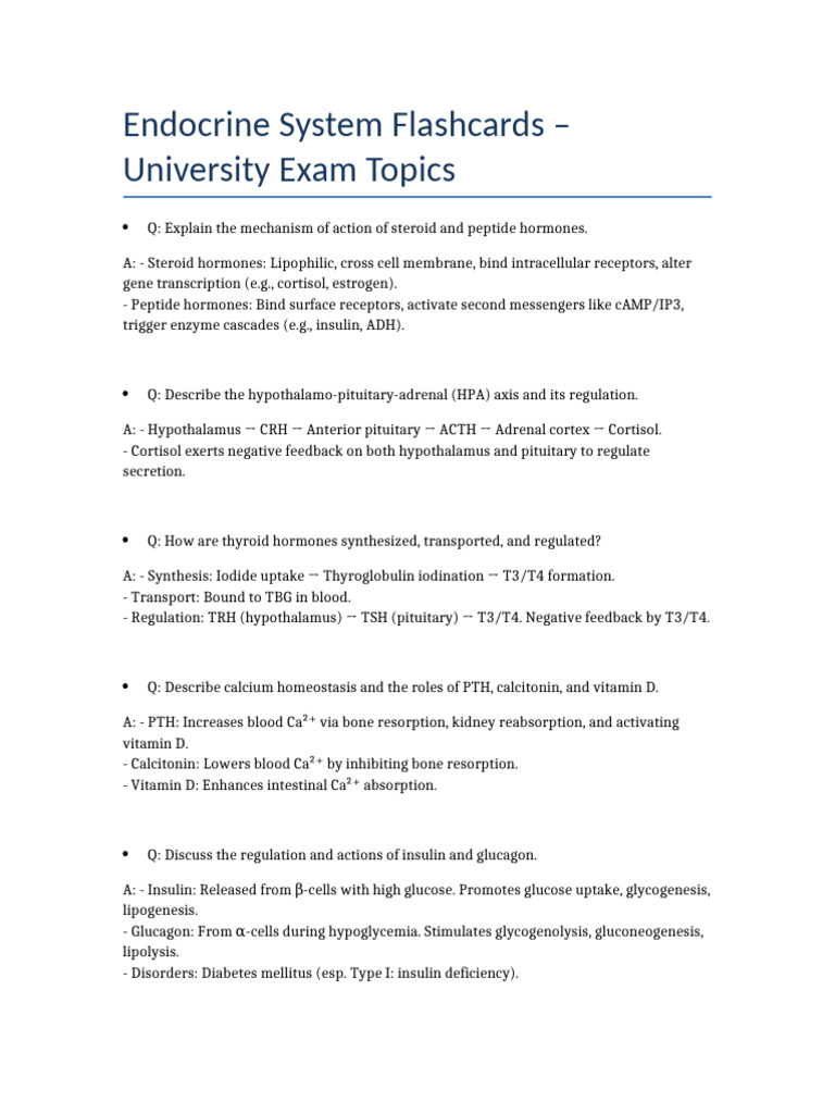 Endocrine System Study Flashcards | PDF | Cortisol | Endocrine System