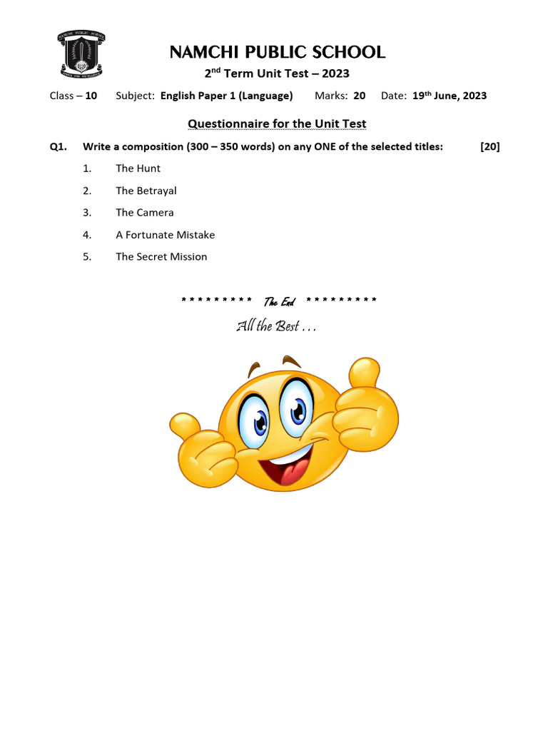 Class 10 English Unit Test 2023 | PDF