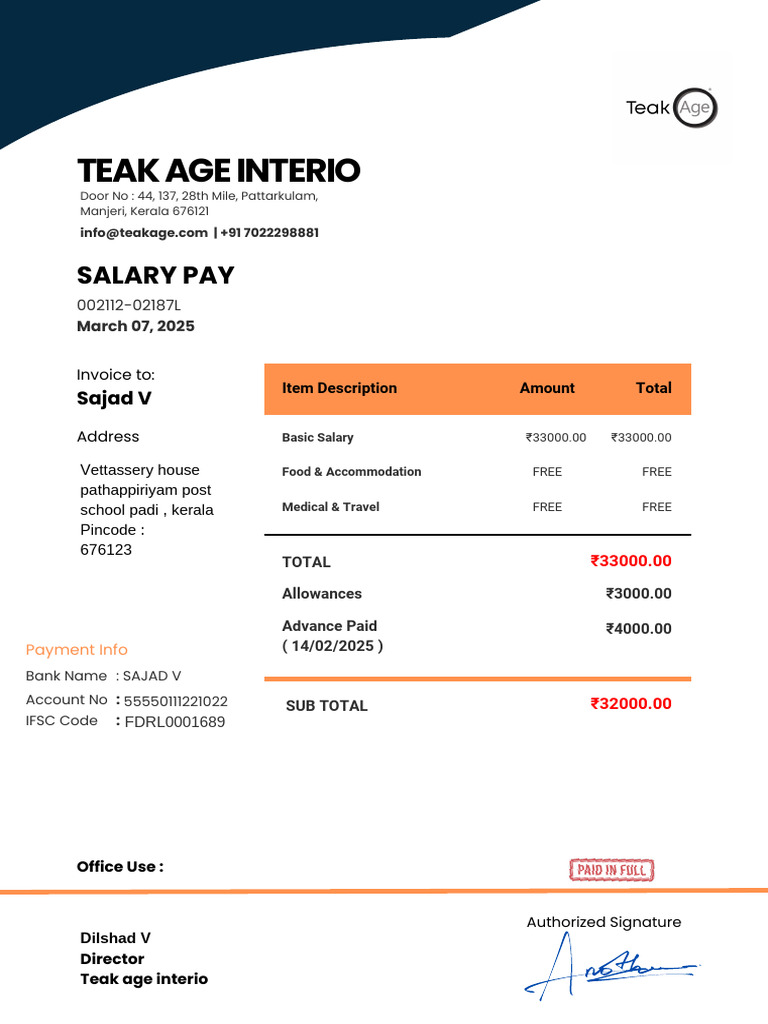 Salary Slip Sajad V March 2025 | PDF