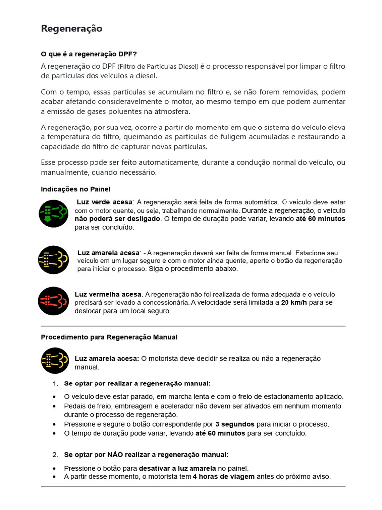 Regeneração do Filtro DPF: Guia Completo | PDF | Tempo | Regeneração ...