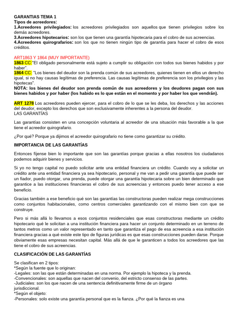 GARANTIAS | PDF | Ley de hipotecas | Pagos