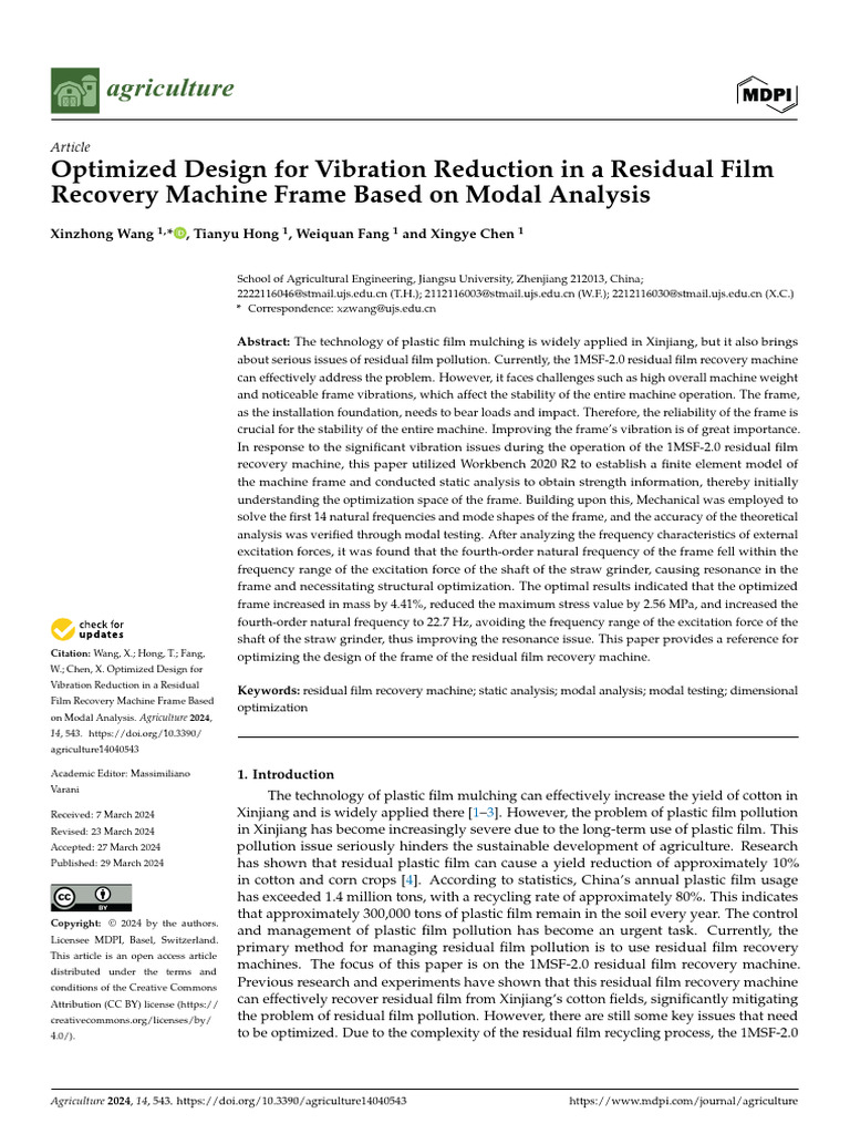 Optimized Design for Vibration Reduction in a Residual Film Recovery ...
