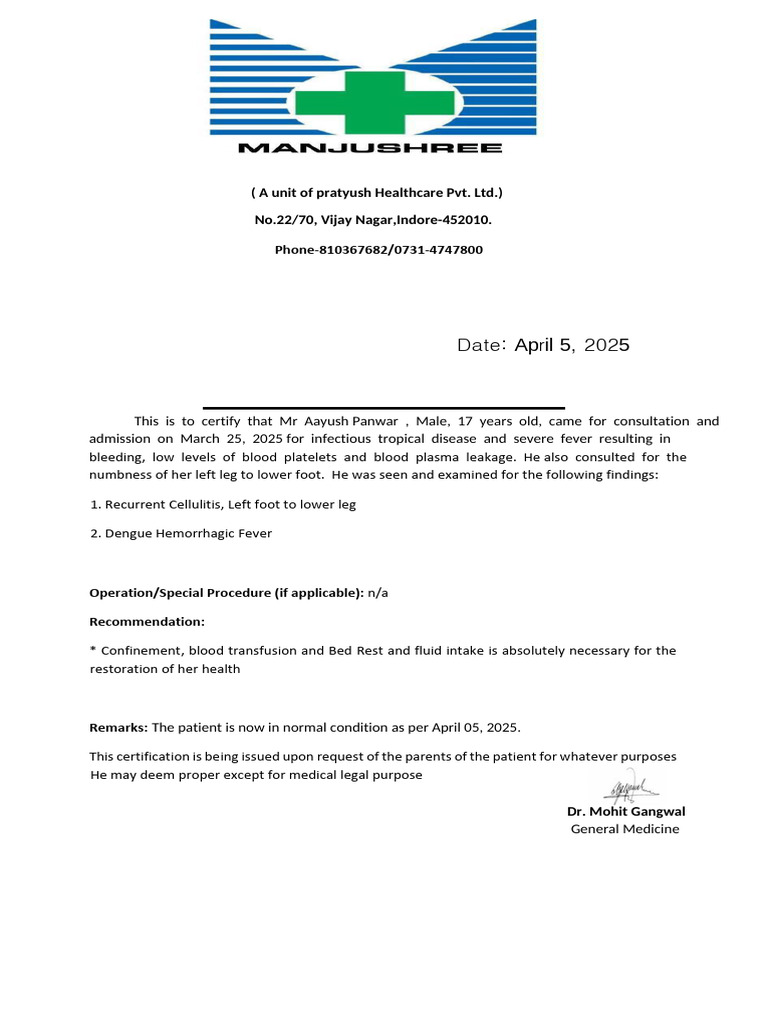 Main Medical Certificate | PDF