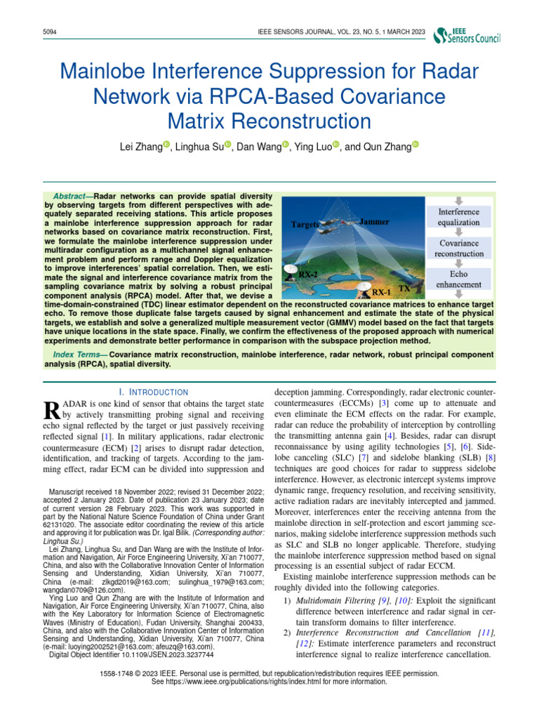 Mainlobe Interference Suppression For Radar Network Via RPCA-Based Covariance Matrix ...