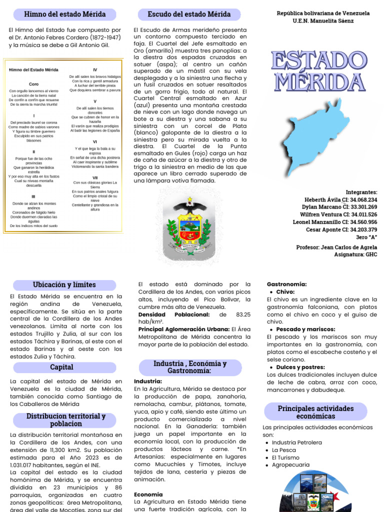 Triptico Estado Merida | PDF | Venezuela | Alimentos