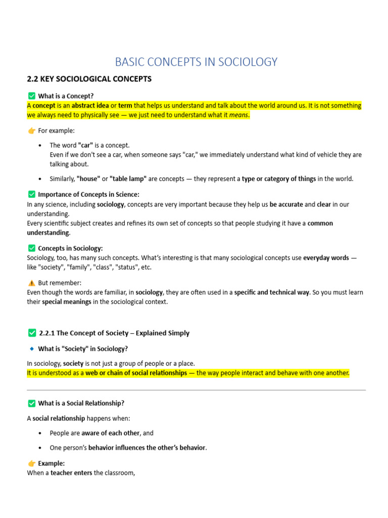 Basic Concepts in Sociology | PDF | Concept | Sociology