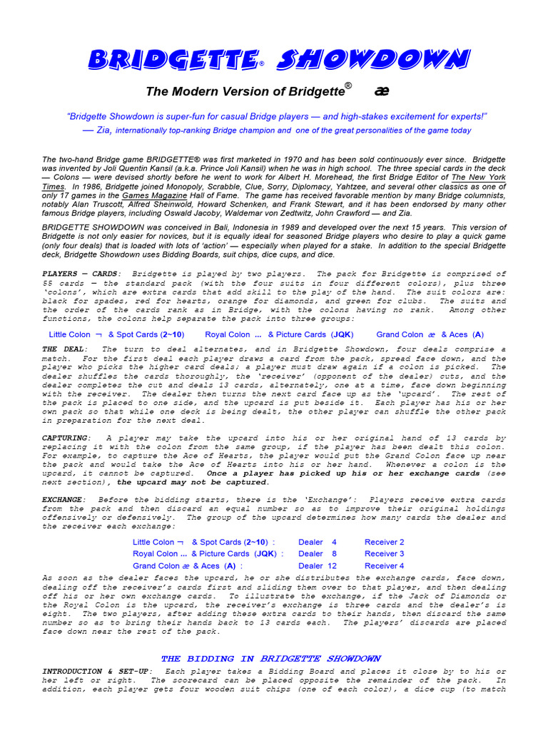 Bridgette Showdown - English Rules | PDF | Contract Bridge | Consumer Goods