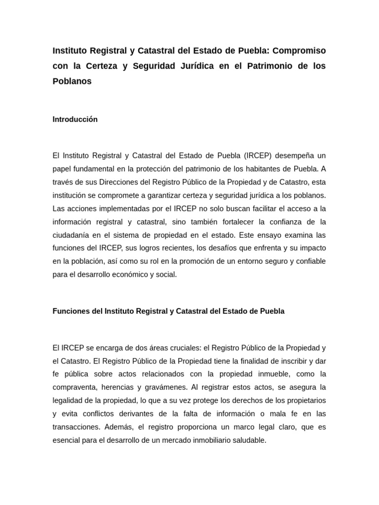 IRCEP Puebla: Seguridad Jurídica Patrimonial | PDF | Propiedad | Bienes ...