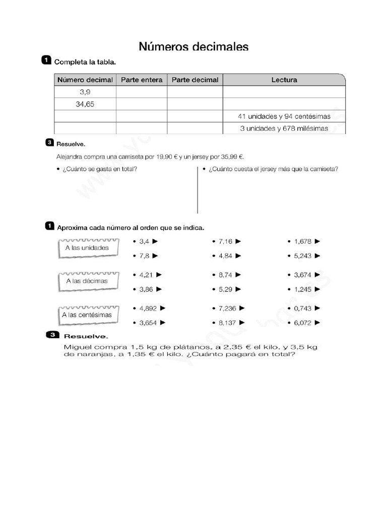 numeros decimales 5o primaria | PDF