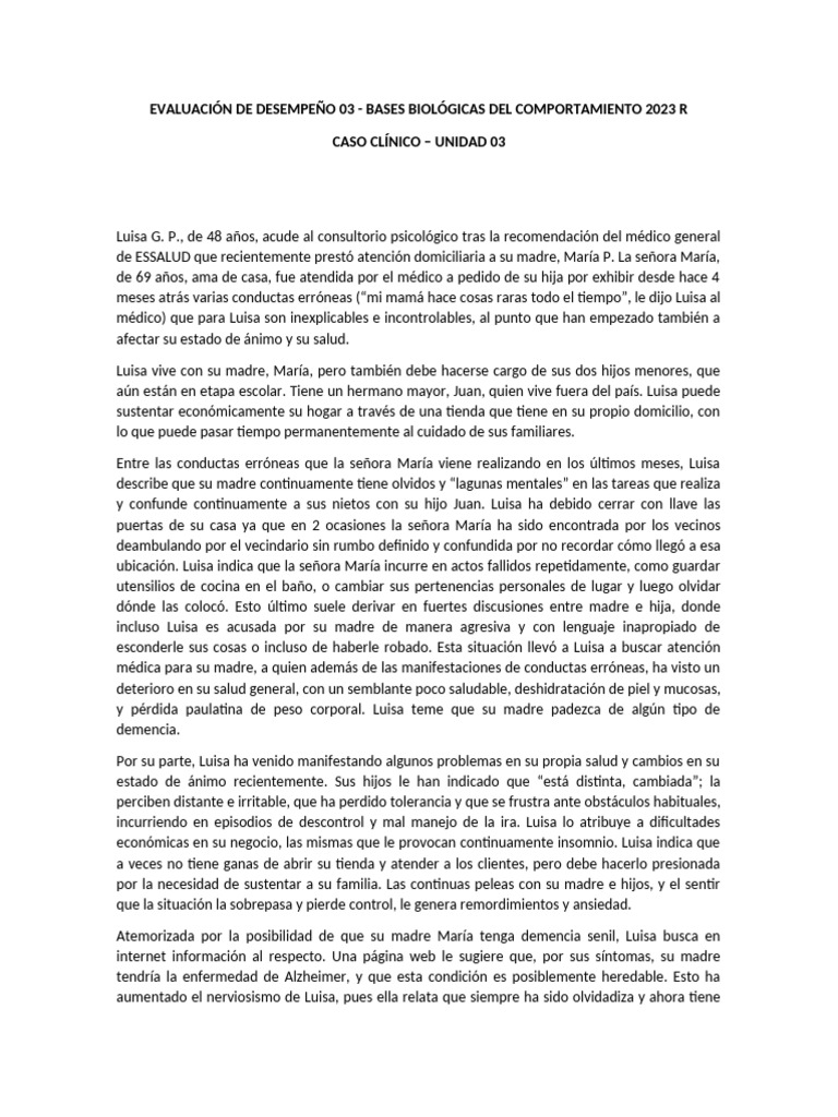 ED. 3 BASES BIOLOGICAS (202301) - Caso Clínico (3) R | PDF | Demencia ...