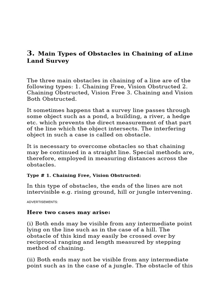 3 Main Types of Obstacles in Chaining of A Line | PDF | Perpendicular ...