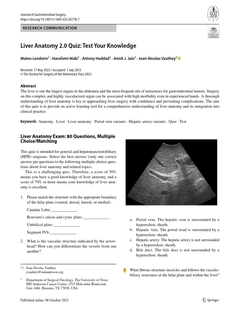 Liver Anatomy Quiz: Test Your Knowledge | PDF | Liver | Vein