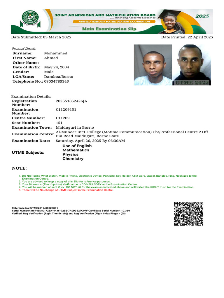 Slipsprinting - Jamb.gov - NG ShowReport | PDF