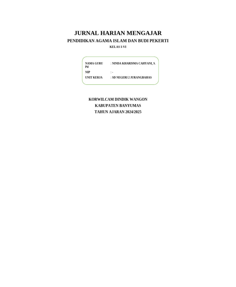 Cover Jurnal Harian Mengajar | PDF
