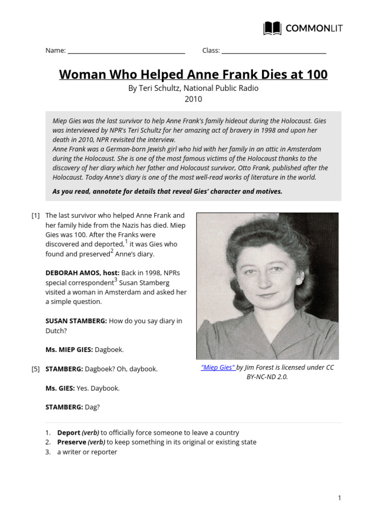Miep Gies: Legacy of Anne Frank's Diary | PDF | Anne Frank