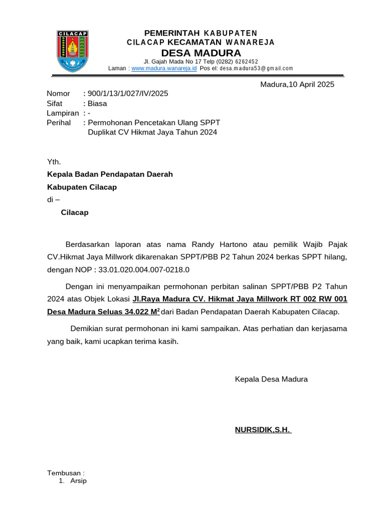 Permohonan Cetak Ulang SPPT | PDF