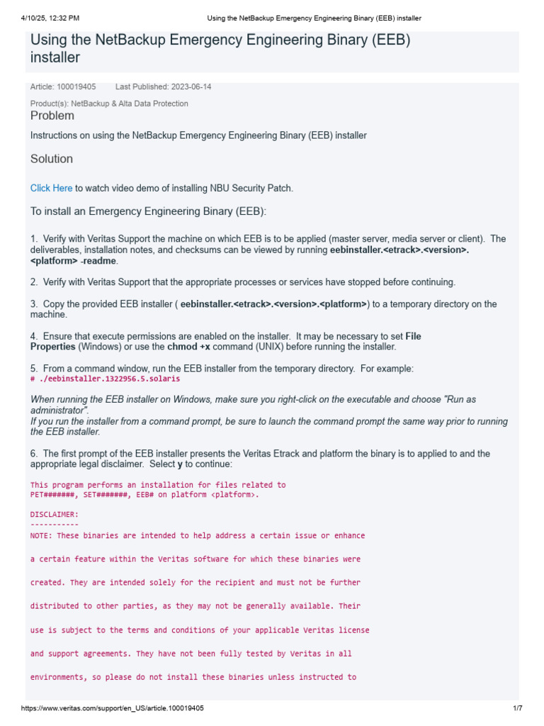 Using The NetBackup Emergency Engineering Binary (EEB) Installer | PDF | Command Line Interface ...