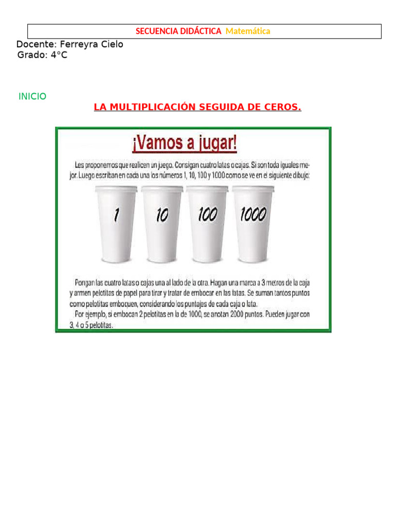 Comparto - Cuarto, La Multiplicación Por La Unidad Seguida de Ceros ...