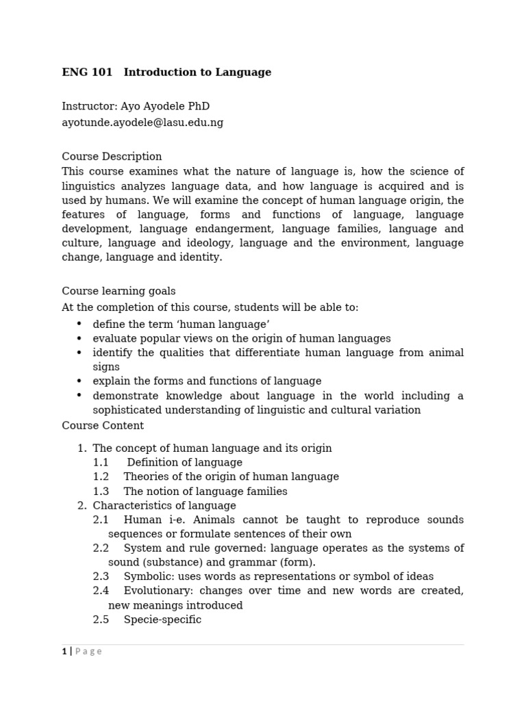 ENG 101introduction To Language | PDF | Linguistics | Gesture
