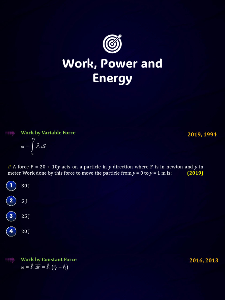 06 - Work, Power and Energy - Final | PDF | Force | Mass