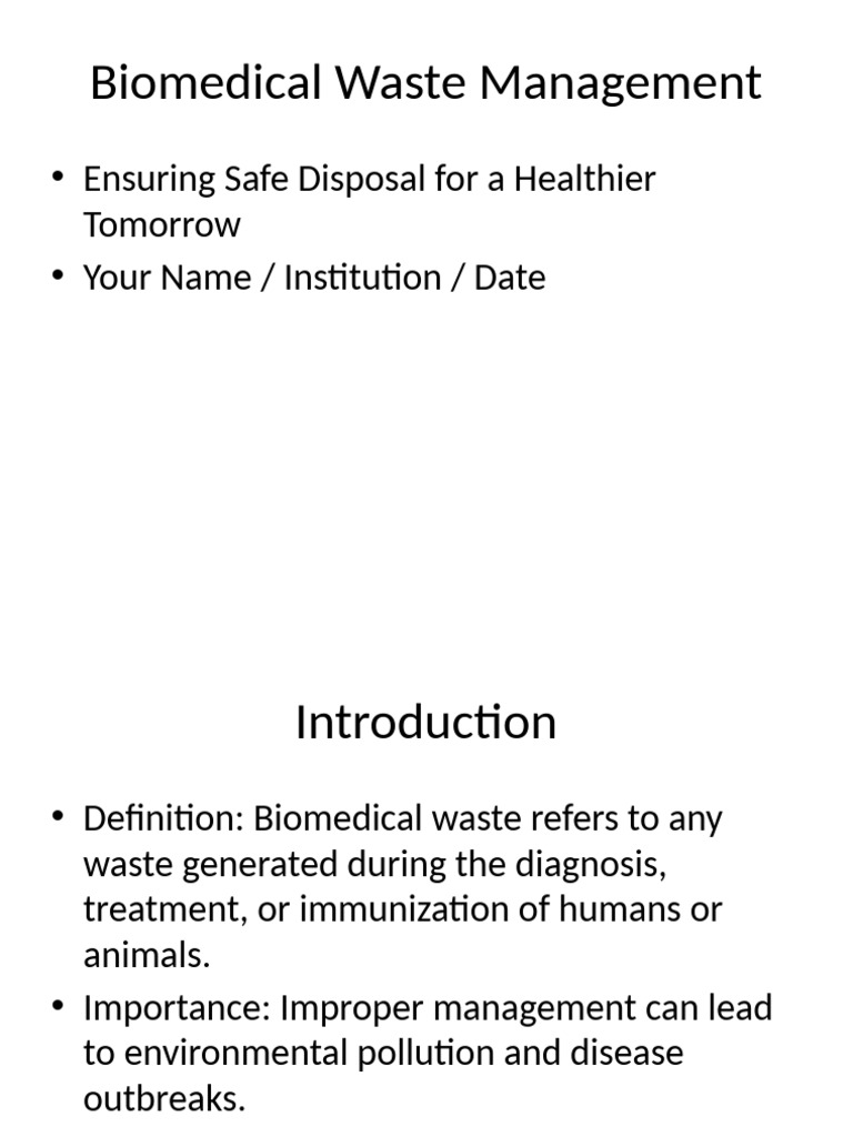 Biomedical Waste Management Presentation | PDF