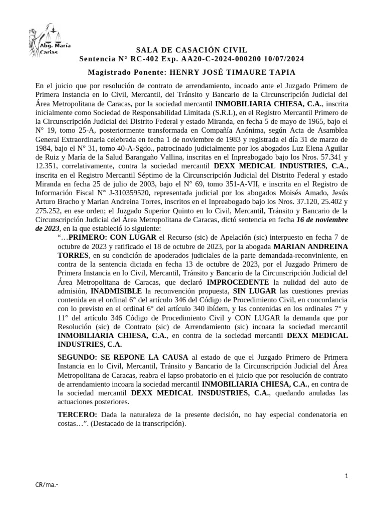 Sala de Casación Civil #RC-402 100724 | PDF | Procedimiento Civil | Ley procesal