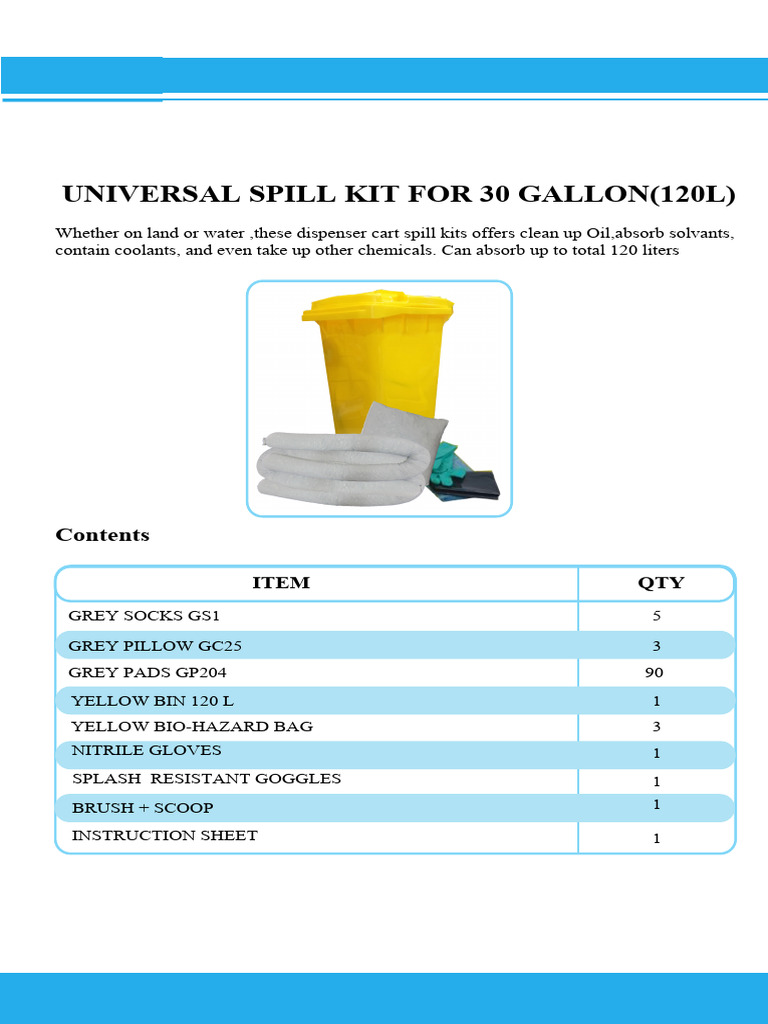 Universal Spill Kit For 30 Gallon (120L) | PDF