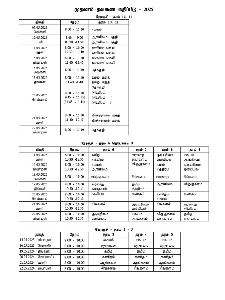 Time Table 2025 1 ST Term | PDF