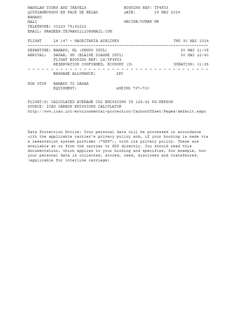 Amadeus Itinerary Document - Itinerary - TF4FX3 - MACINA - OUMAR MR ...