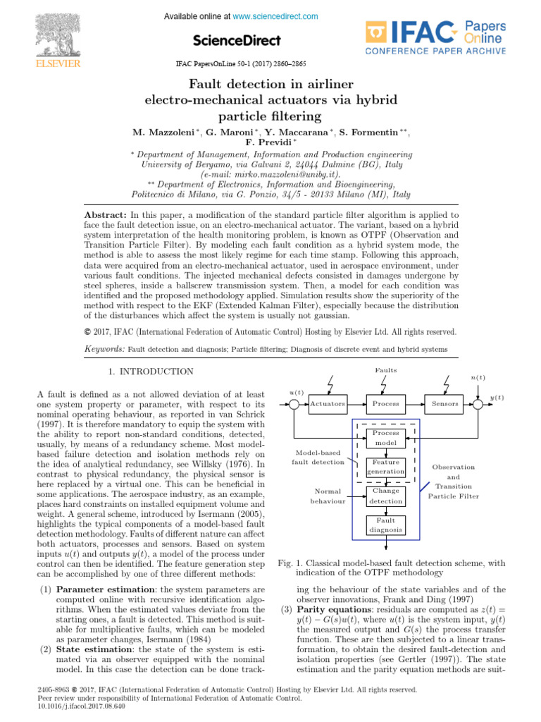 Fault Detection in Airliner Electro-Mechanical Actuators Via Hybrid Particle Filtering | PDF ...