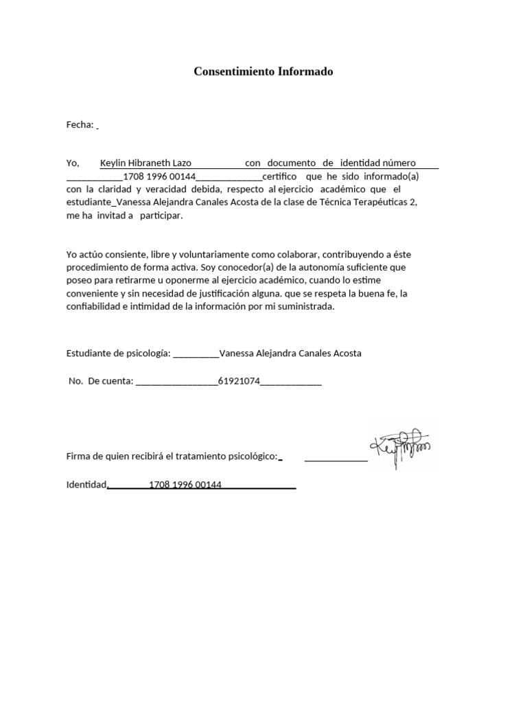 Consentimientos Terapeuticas 2 | PDF