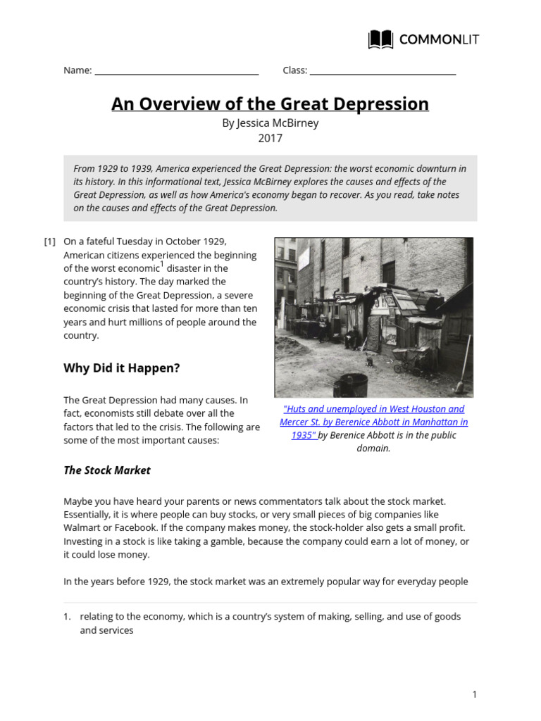 Overview of the Great Depression | PDF | Great Depression | Stock Market